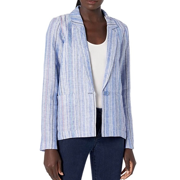 Parker | Jackets & Coats | New Parker Blue Striped Linen Blazer | Poshmark